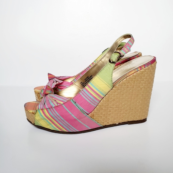 Miss bisou | Shoes | Miss Bisou Plaid Pink Platform Wedge Sz 7 | Poshmark